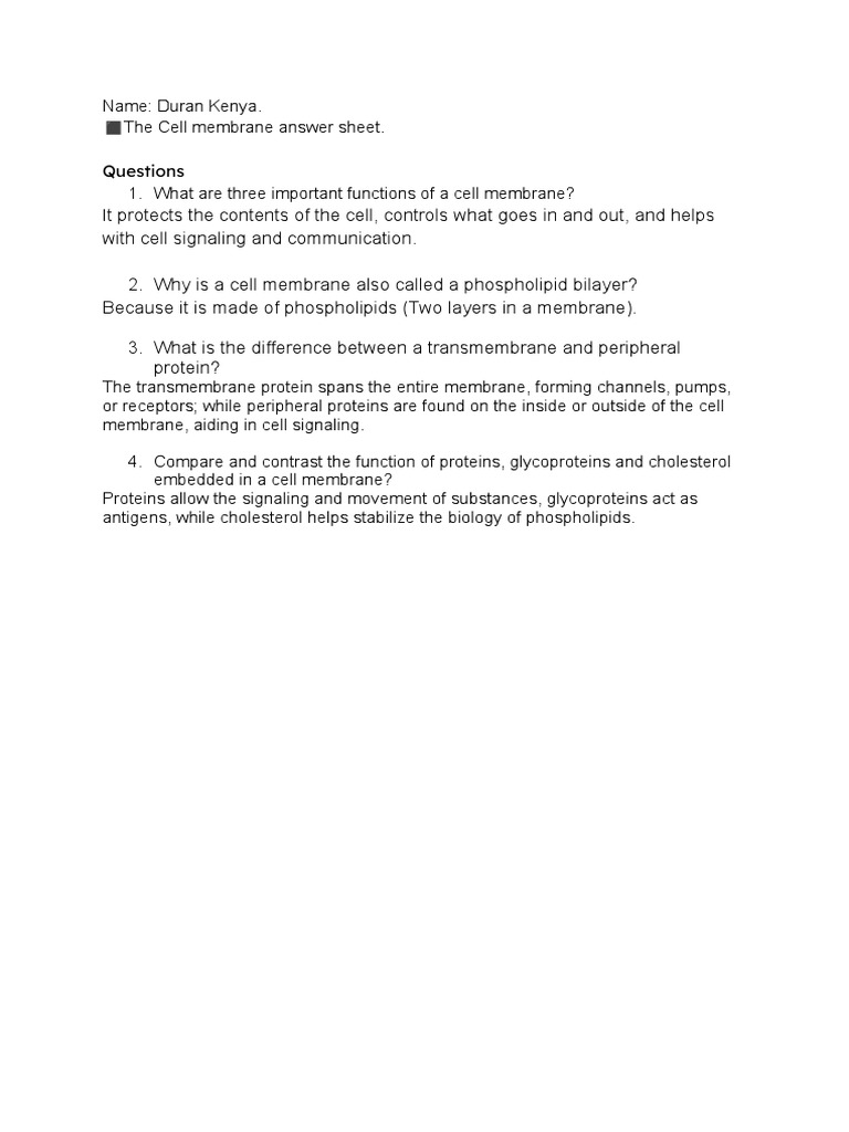 The Cell Membrane Reading Passage Fillable Slide | PDF