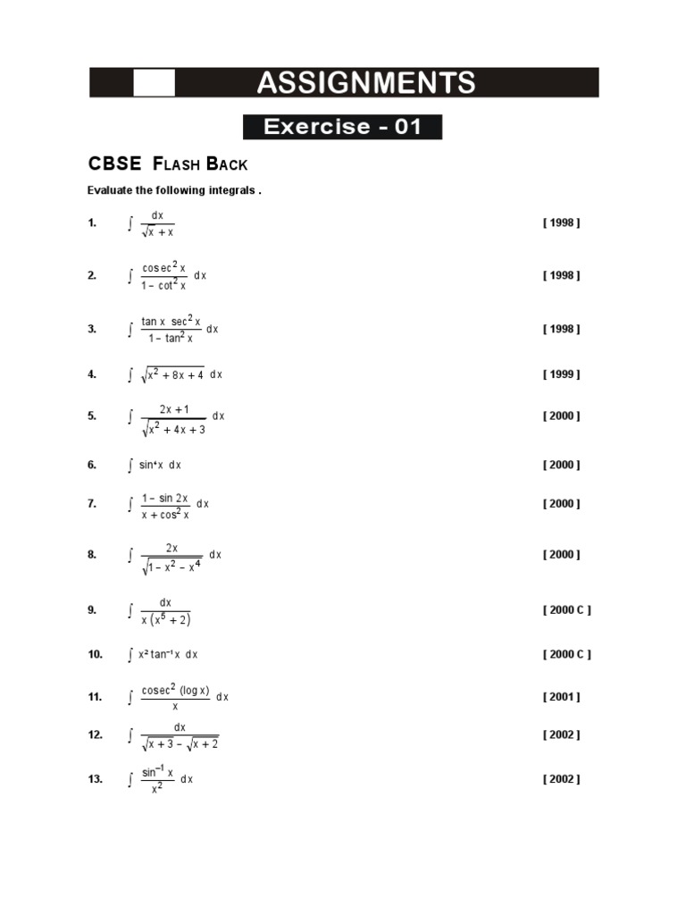 Indefinite Integrals Assignment Maths NKM | PDF | Integral | Trigonometric Functions