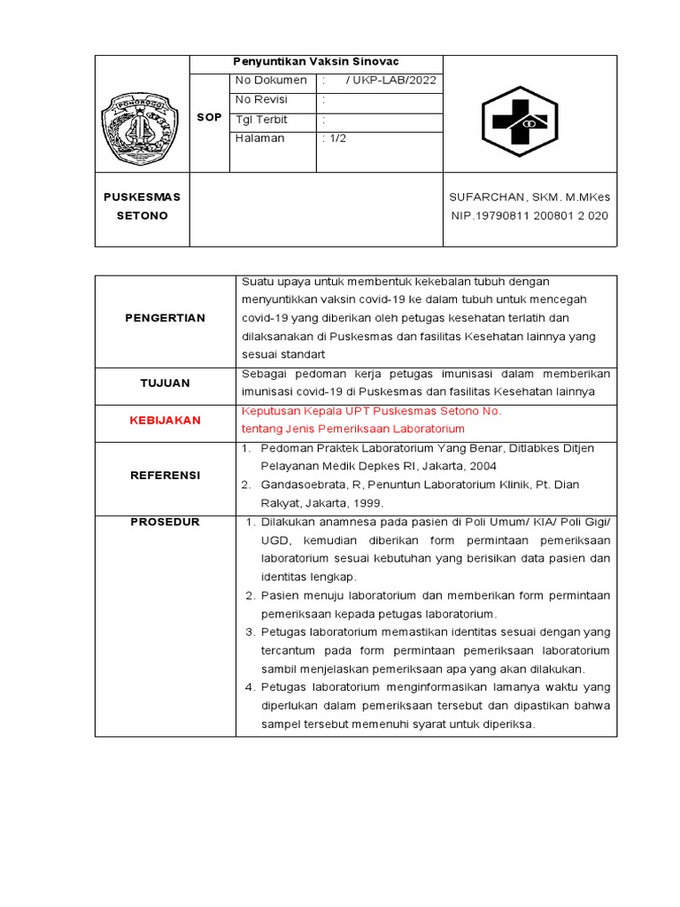 Sop Permintaan Pemeriksaan Laboratorium | PDF