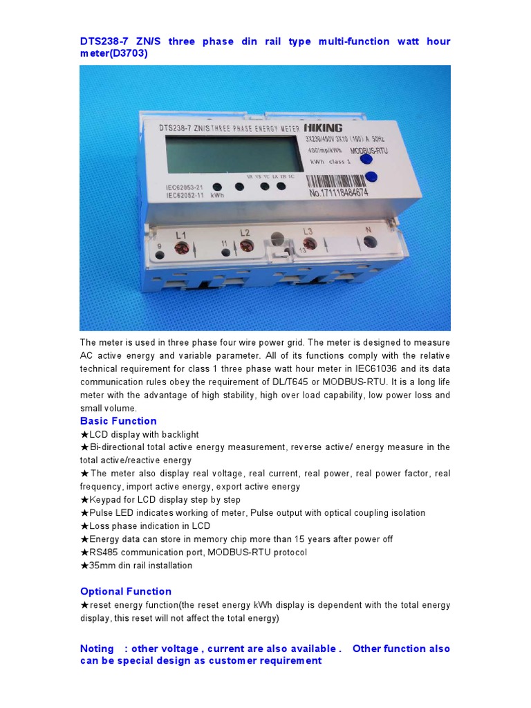 User Manual Tuya DTS238-7 Smart Wifi Three Phase Energy Meter | PDF | Ac Power | Quantity