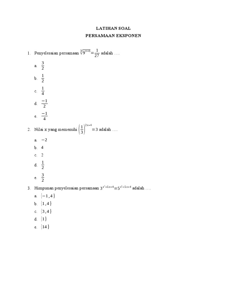 Latihan Soal Persamaan Eksponen | PDF