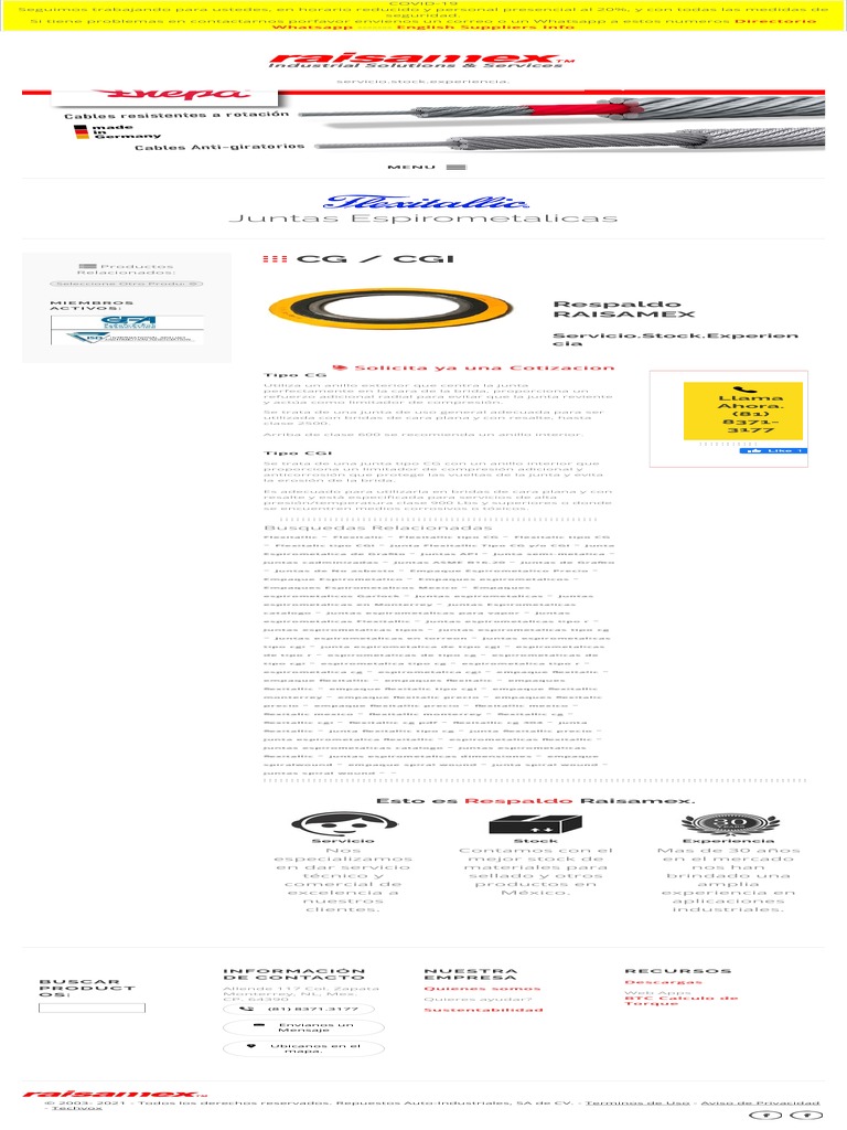 Flexitallic Tipo CG y CGI Juntas Espirometalicas | PDF