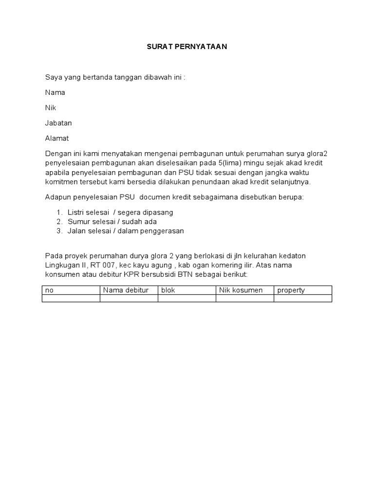 Surat Pernyataan Psu | PDF