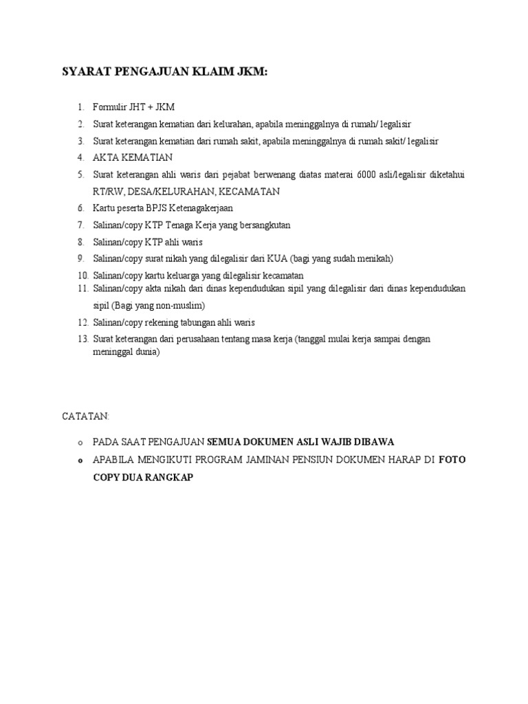 Syarat Pengajuan Klaim JKM | PDF