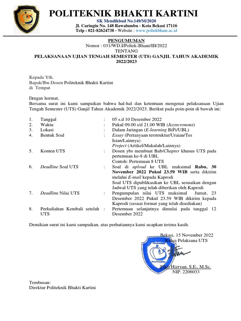 PENGUMUMAN UTS - Dosen Ganjil 22 - 23 | PDF