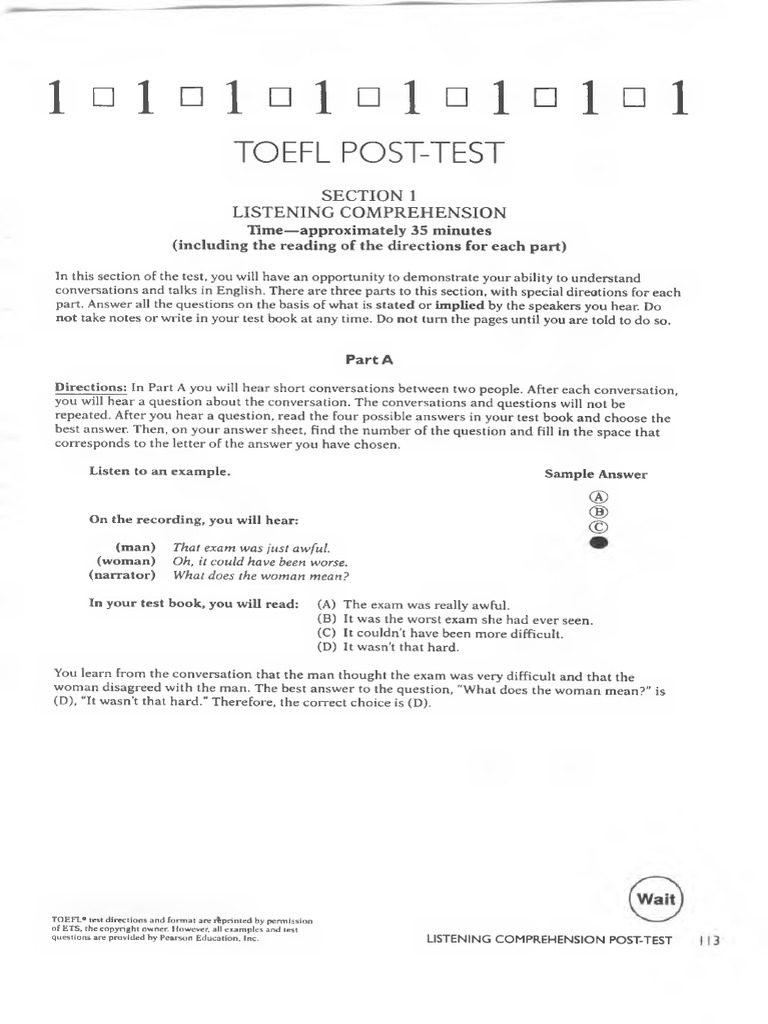 Diagnostic Post-Test TOEFL ITP - Taken From Longman TOEFL | PDF ...