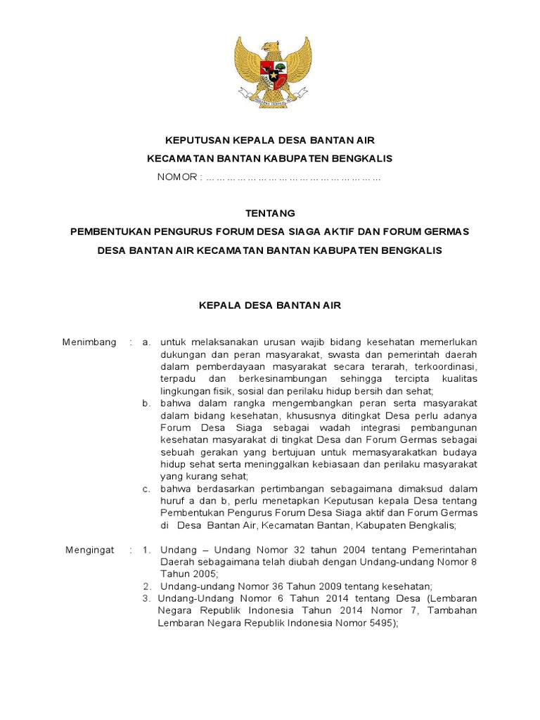Contoh Format SK Desa Siaga A Ktif Dan Forum Germas Tahun 2021 | PDF