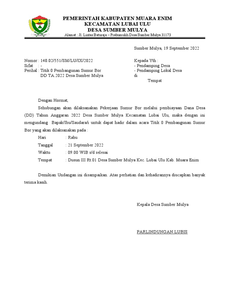 Undangan Titik 0 Sumur Bor | PDF