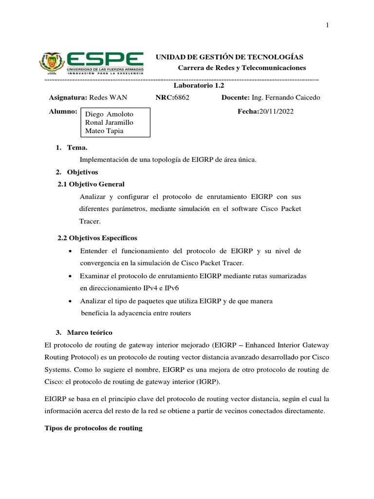 Configuración EIGRP | PDF | Enrutador (Computación) | Yo Pv6