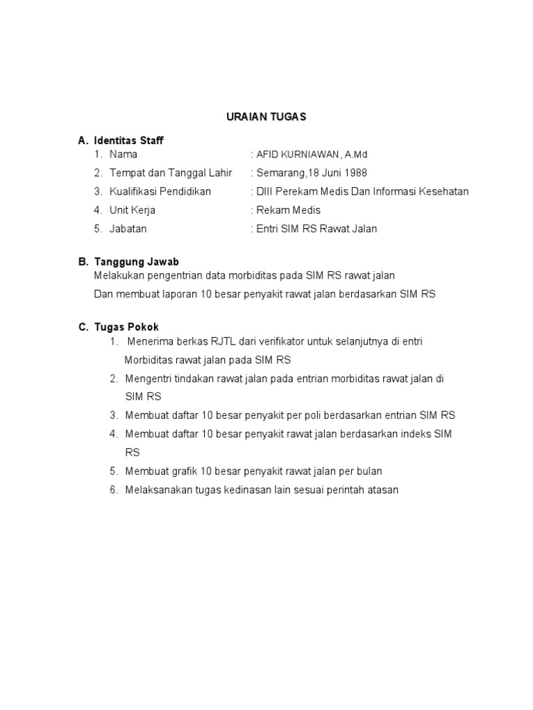 Tugas dan Tanggung Jawab Entri SIM RS | PDF