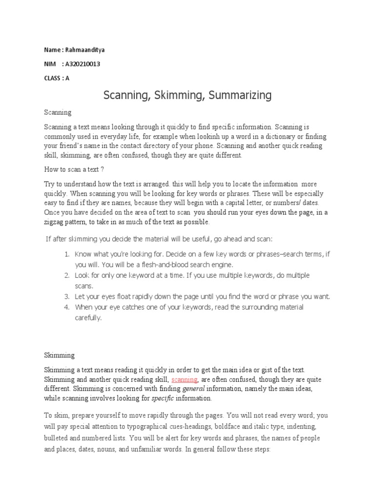 An Introduction to Scanning, Skimming and Summarizing Texts for ...