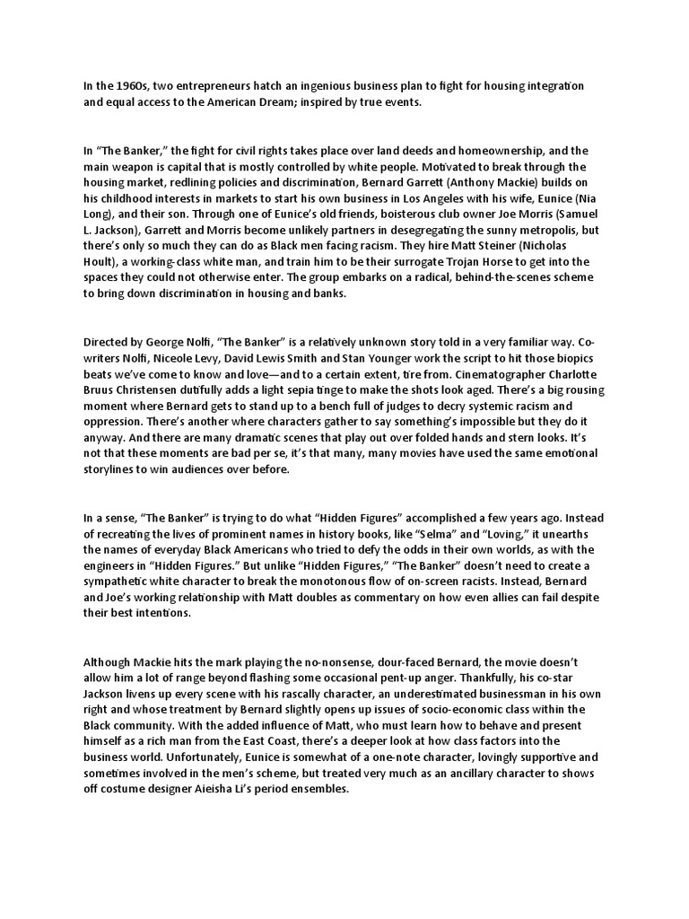 Synopsis The Banker | PDF