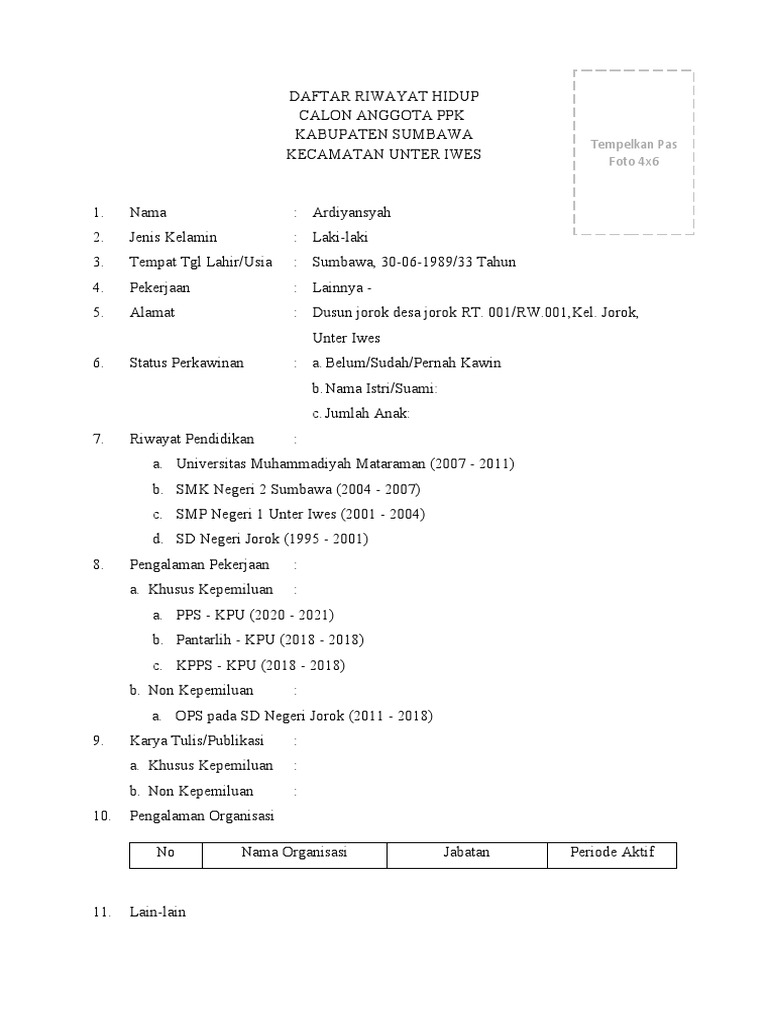 Daftar Riwayat Hidup PPK | PDF