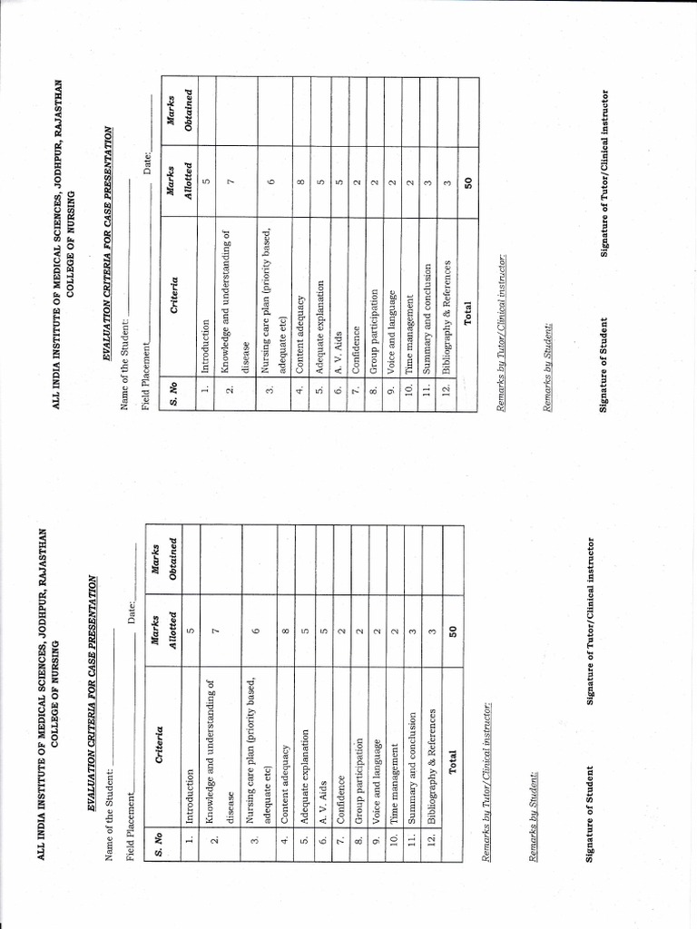 Case Presentation Evaluation Form | PDF