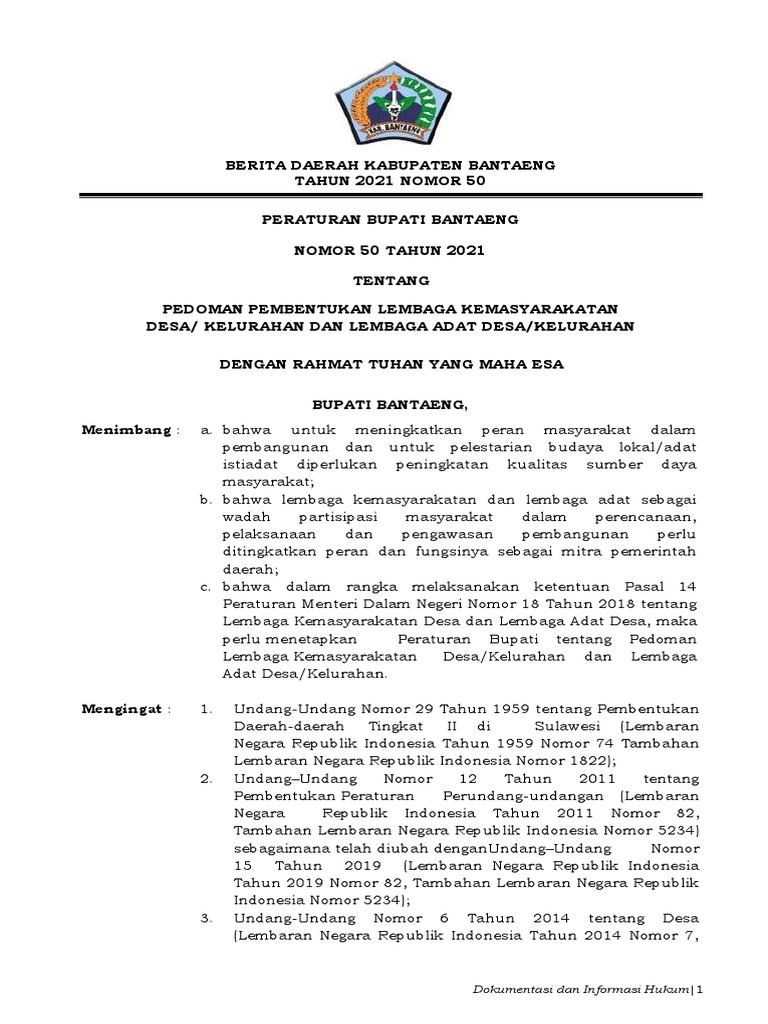 Pedoman Pembentukan Lembaga Desa Bantaeng | PDF