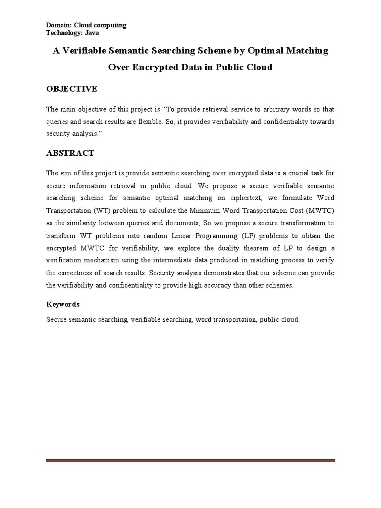 A Verifable Semantic Searching Scheme by Optimal | PDF | Encryption | Information Retrieval