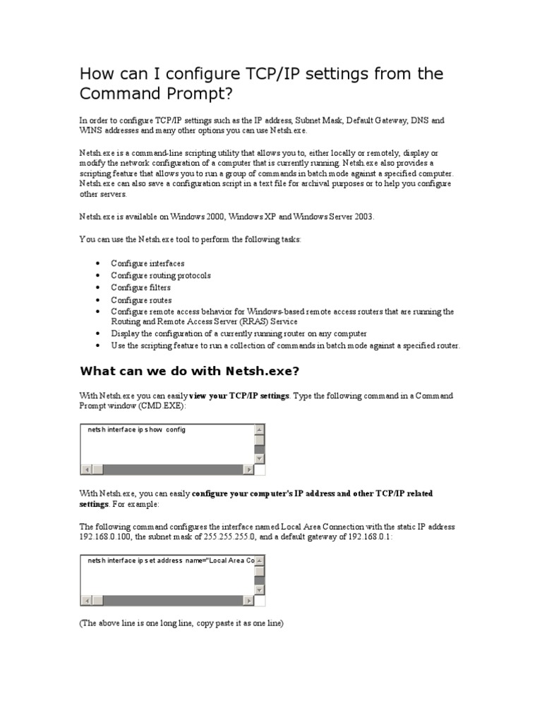 Configure TCP/IP with Netsh Command | PDF | Ip Address | Command Line ...