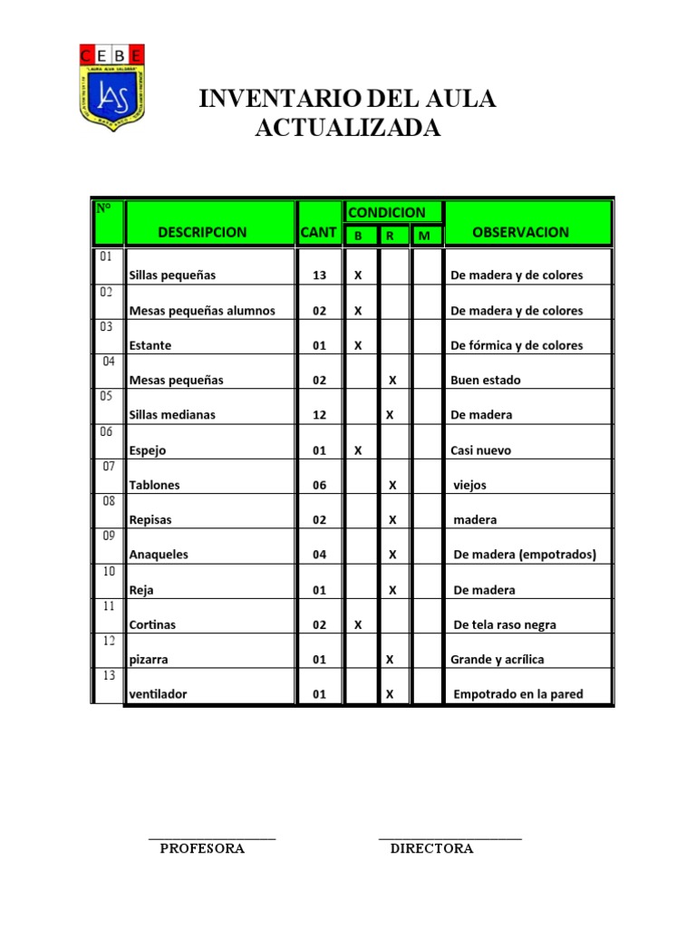 Inventario del Aula Actualizado | PDF | Hogar, jardinería y bricolaje