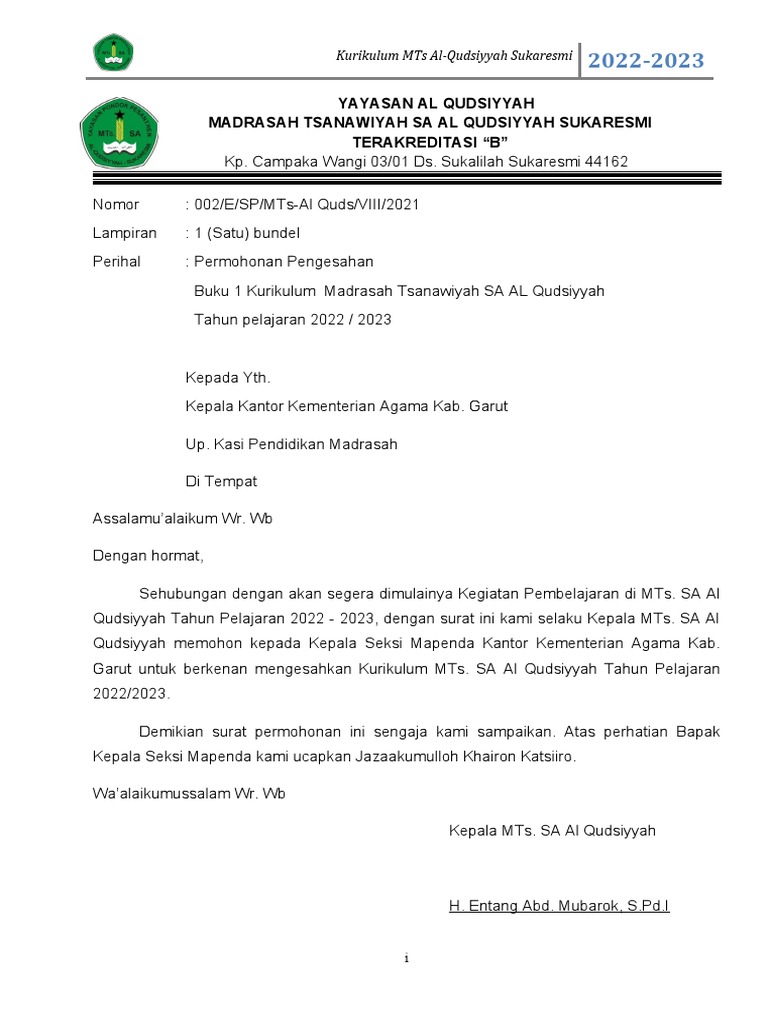 Kurikulum MTs Al-Qudsiyyah 2022-2023 | PDF