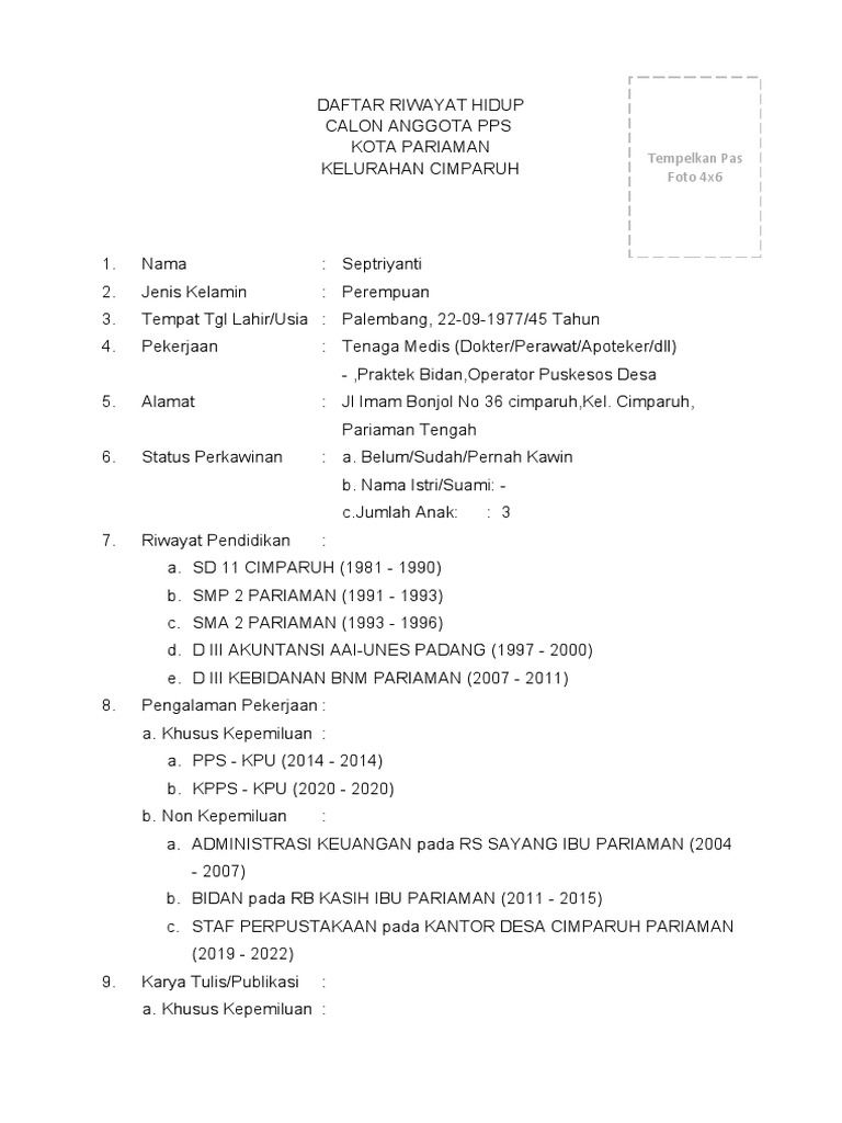 Daftar Riwayat Hidup Pps | PDF