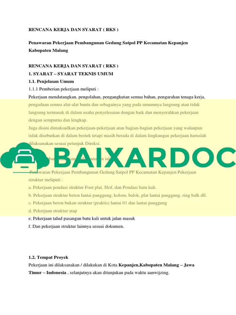 Contoh Rencana Kerja Dan Syarat Rks | PDF