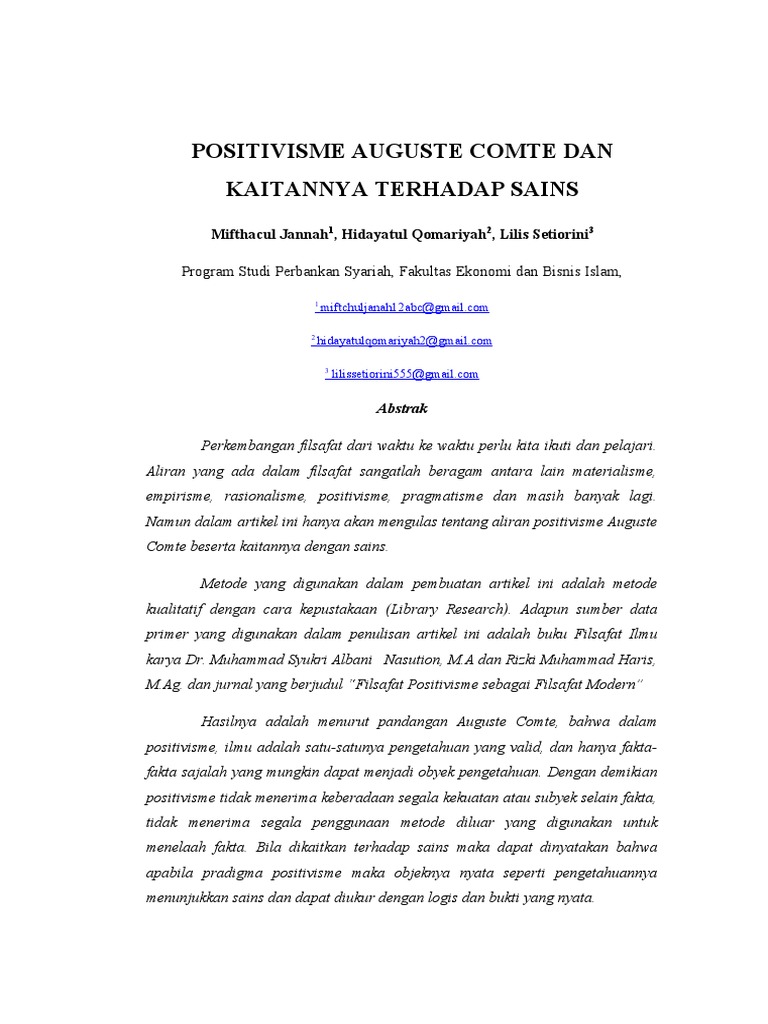 Positivisme Auguste Comte Dan Kaitannya Terhadap Sains | PDF