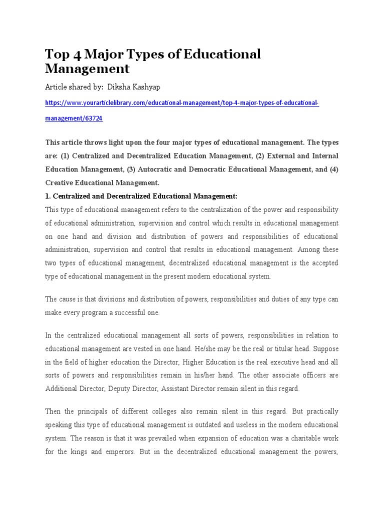 Top 4 Major Types of Educational Management | PDF | Authoritarianism ...