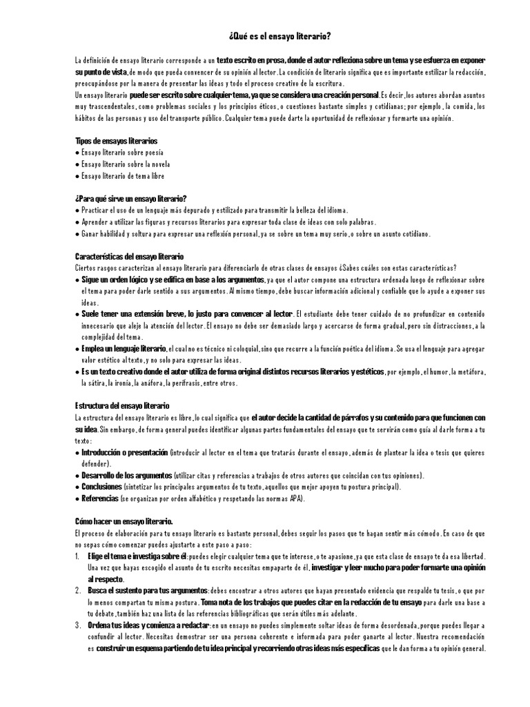Ensayo Literario, Ejemplo | PDF | Ensayos