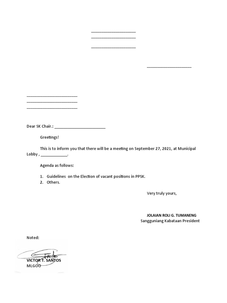 Notice of Upcoming SK Meeting to Discuss Guidelines for Filling Vacant ...