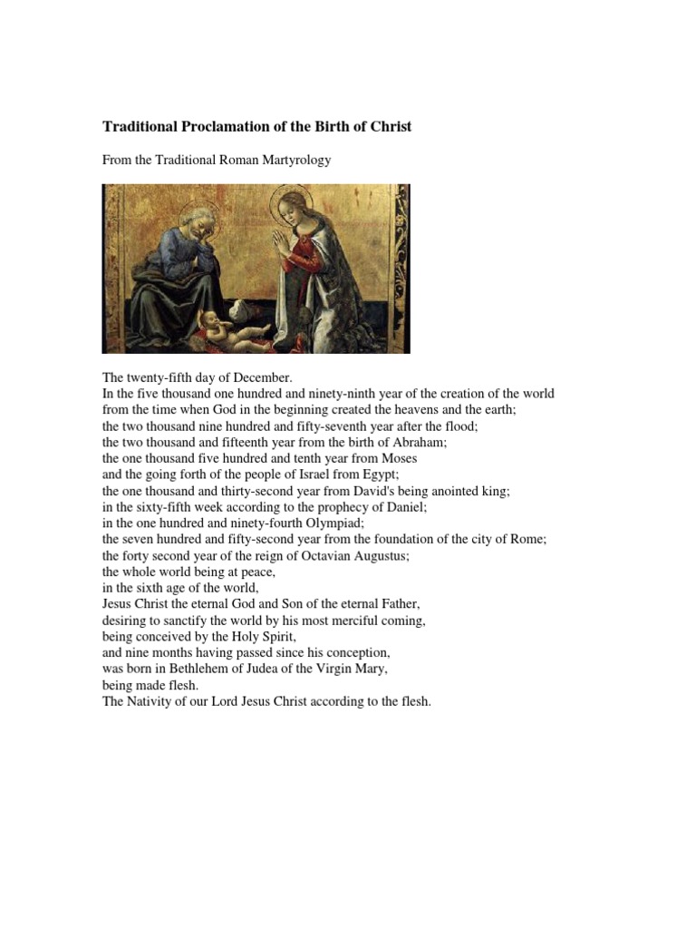 Traditional Proclamation of The Birth of Christ | PDF