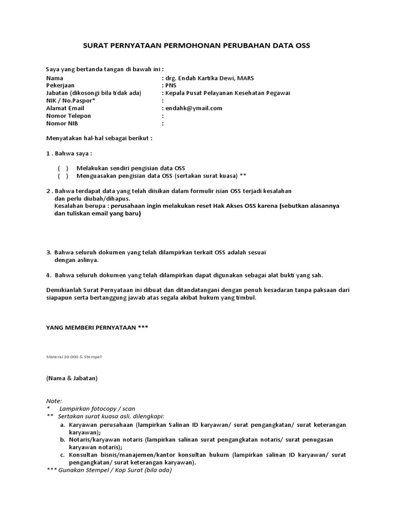 Surat Reset Akun Oss | PDF