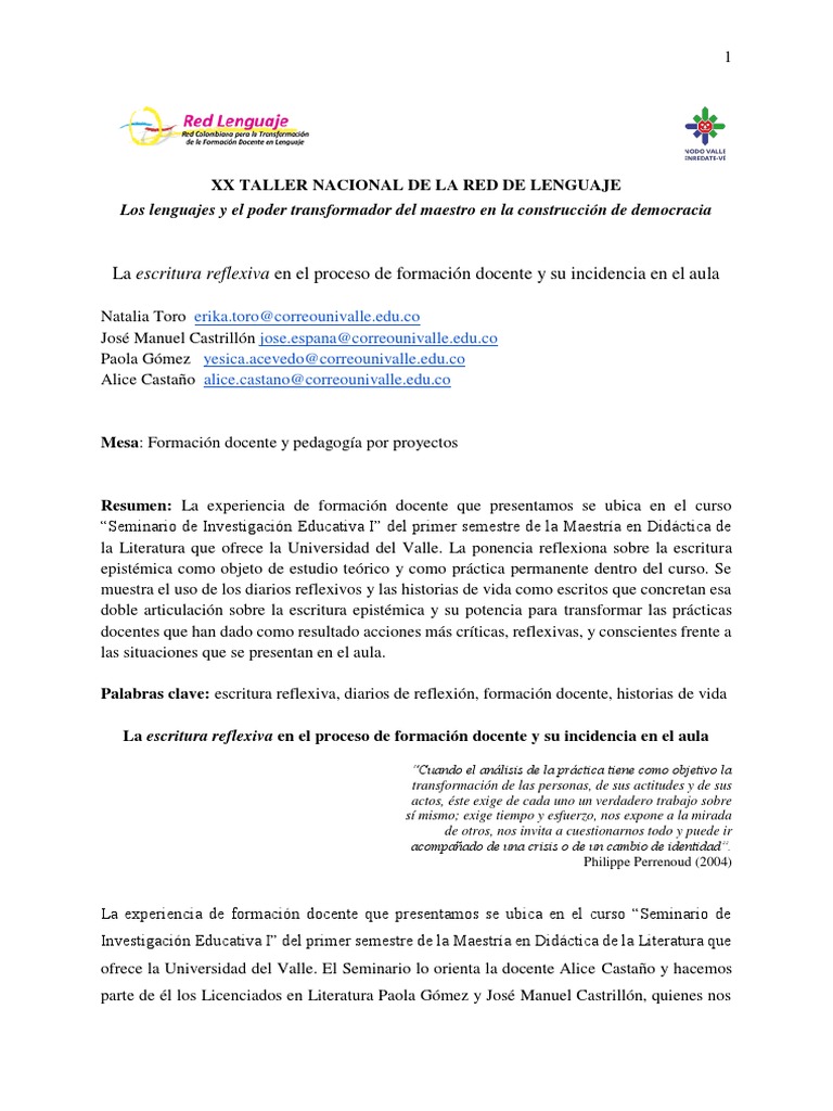 Escritura Reflexiva en Formación Docente | PDF | Maestros | Método de ...