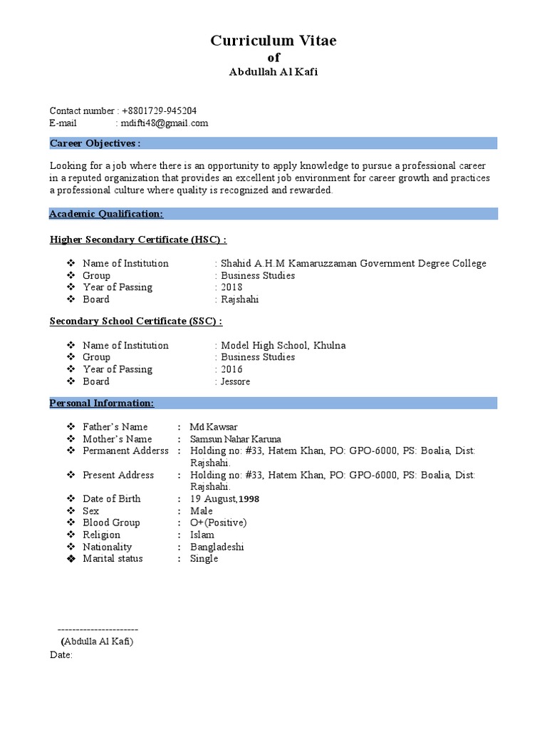 Curriculum Vitae: Abdullah Al Kafi | PDF