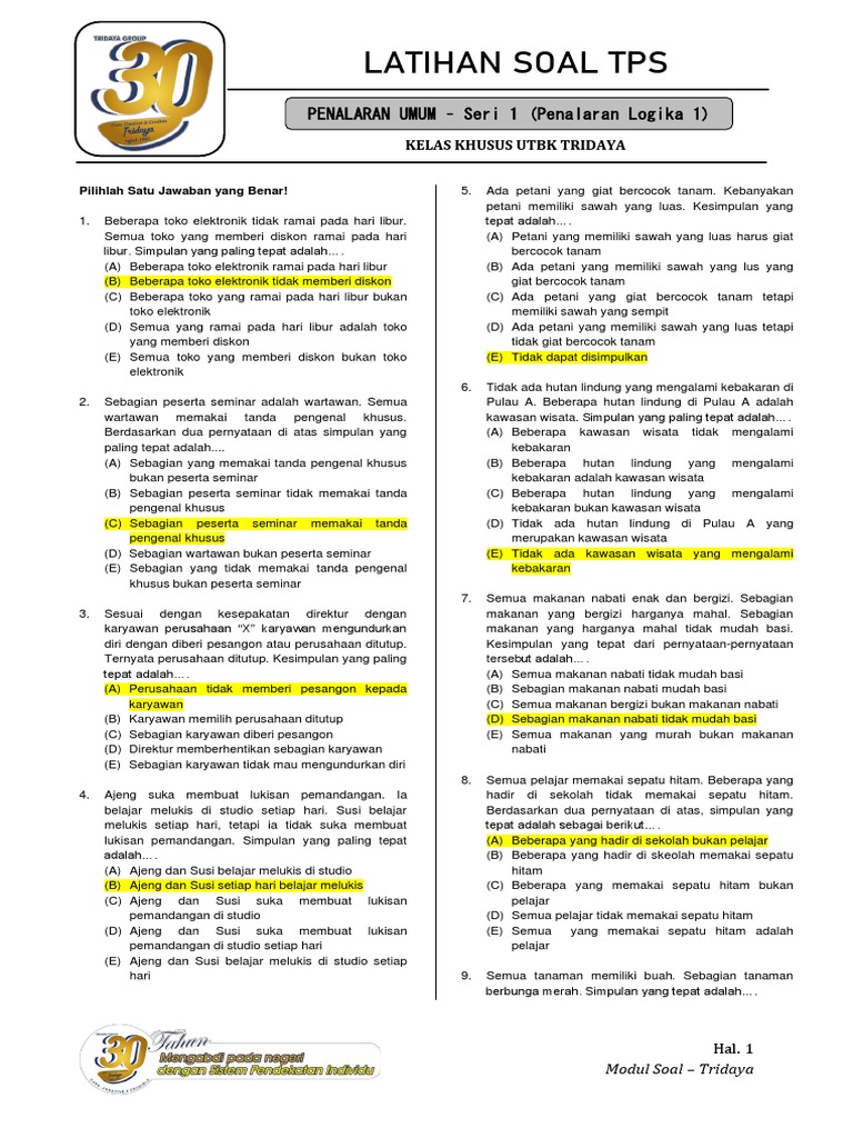 TPS 1 - PU - Penalaran Logika 1 | PDF