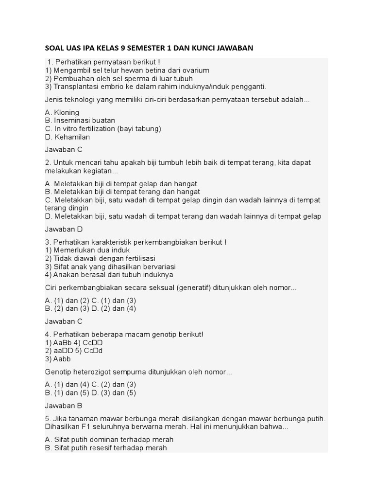 Soal UAS IPA Kelas 9 dan Kunci | PDF | Sains & Matematika | Dewasa Muda