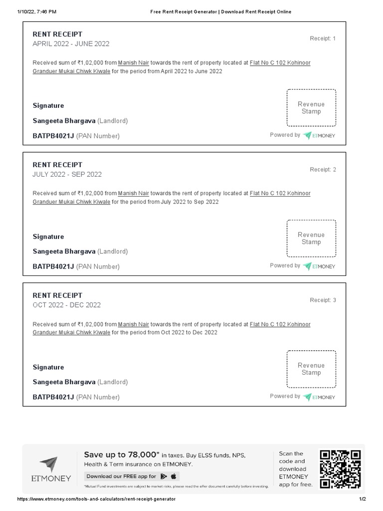 Free Online Rent Receipt Generator | PDF | Property | Renting