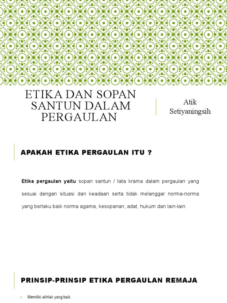 Etika Dan Sopan Santun Dalam Pergaulan | PDF