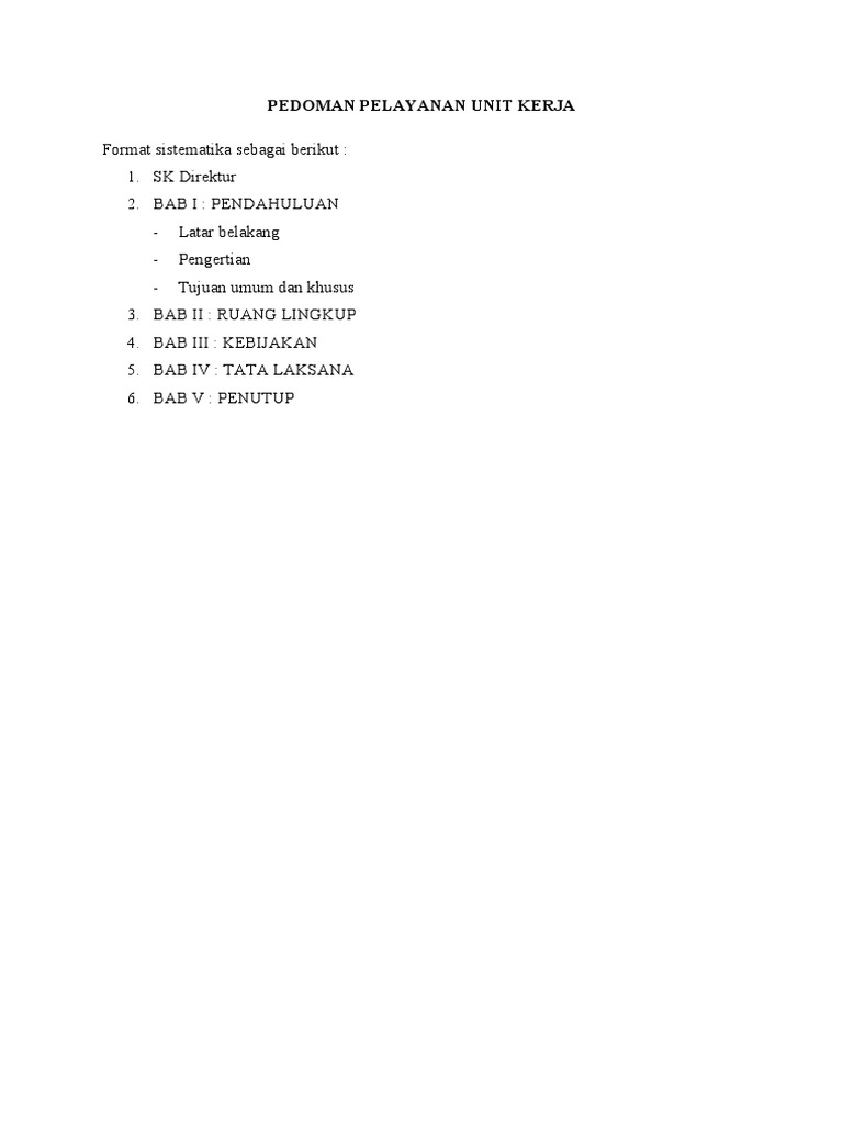 Format Pedoman Pelayanan Unit Kerja | PDF
