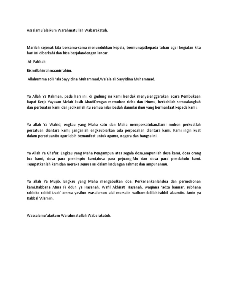 Doa Pembukaan Rapat Kerja Yayasan | PDF