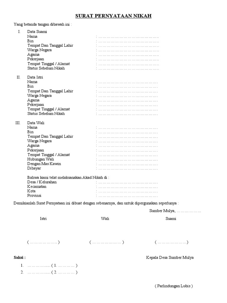 Surat Pernyataan Nikah | PDF