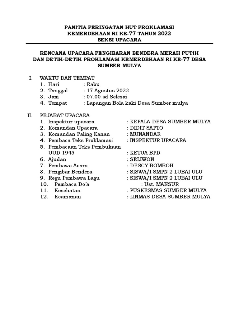 Susunan Petugas Upacara Hut Ri 77 | PDF