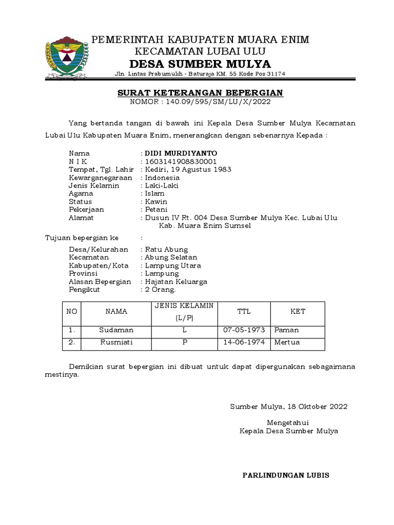 Surat Keterangan Berpergian | PDF
