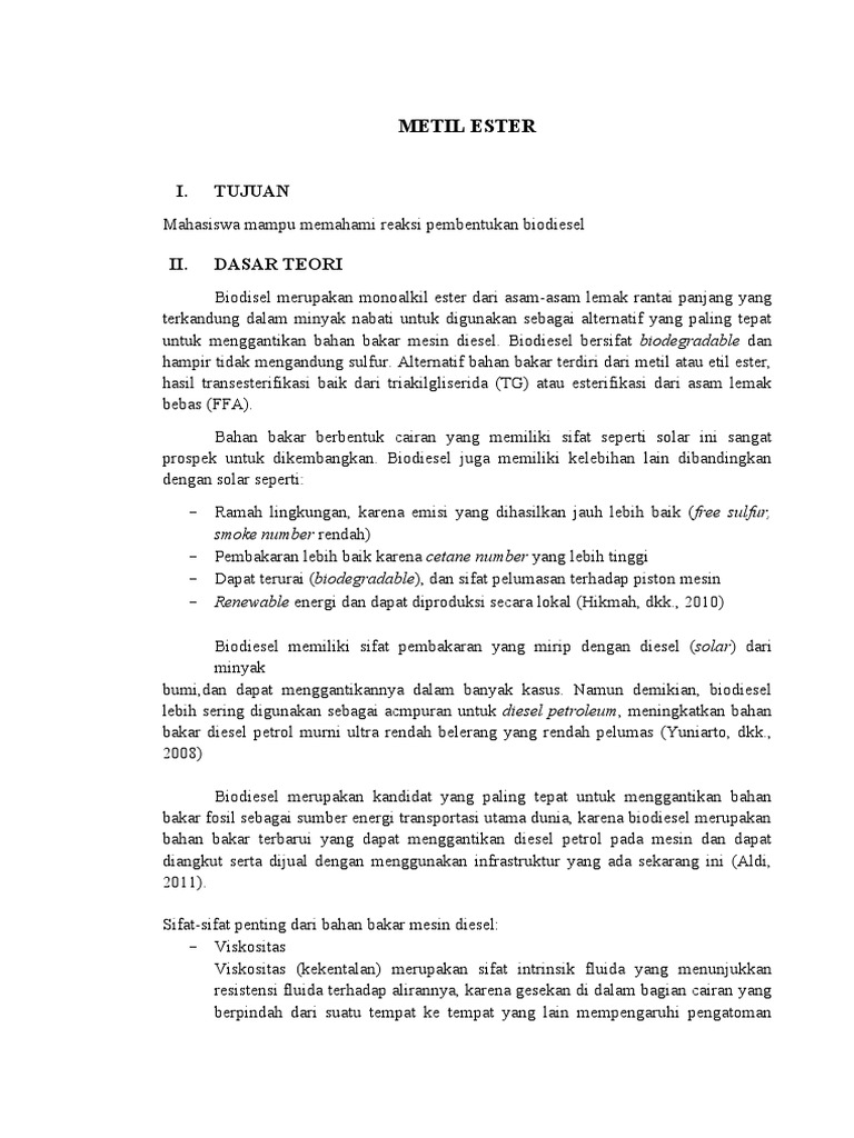 Pemahaman Biodiesel dan Karakteristiknya | PDF
