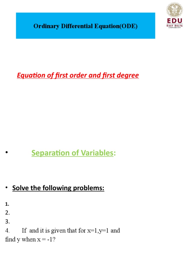 First Order Differential Equations Guide | PDF | Equations | Differential Equations