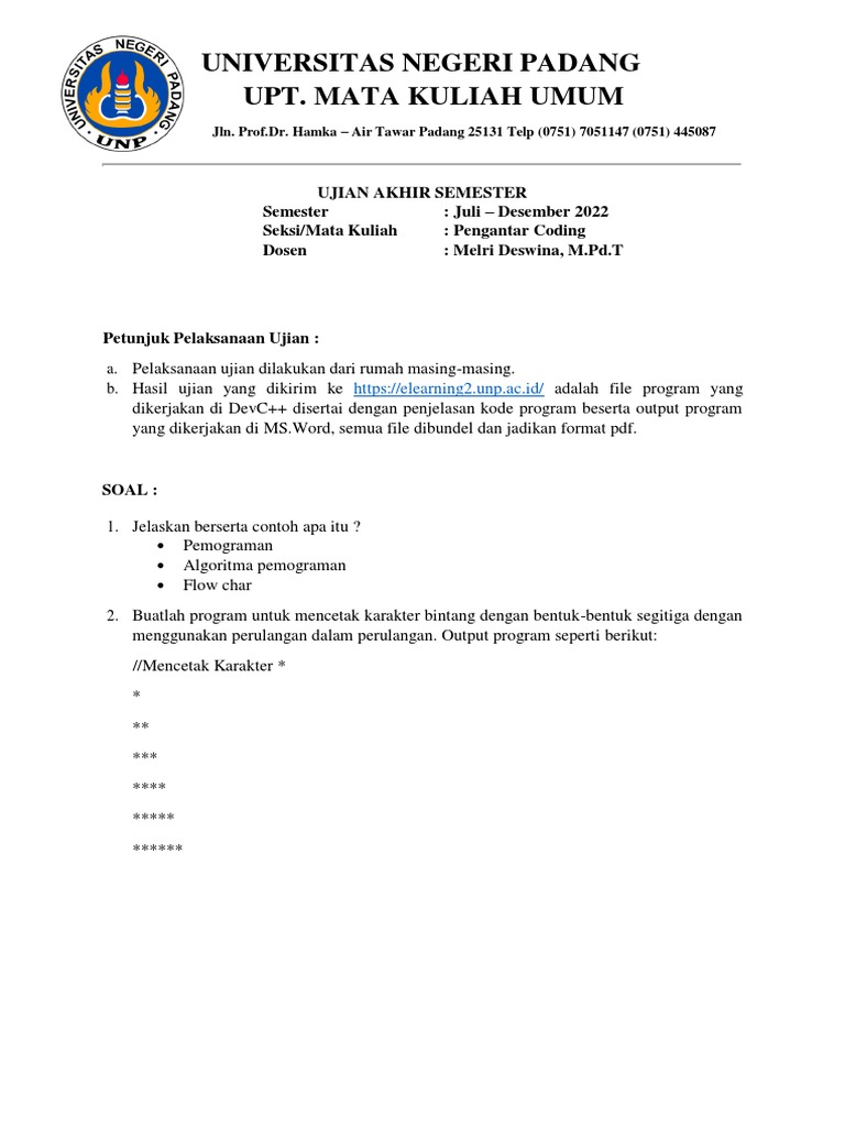 Soal Ujian Semester Pengantar Coding | PDF