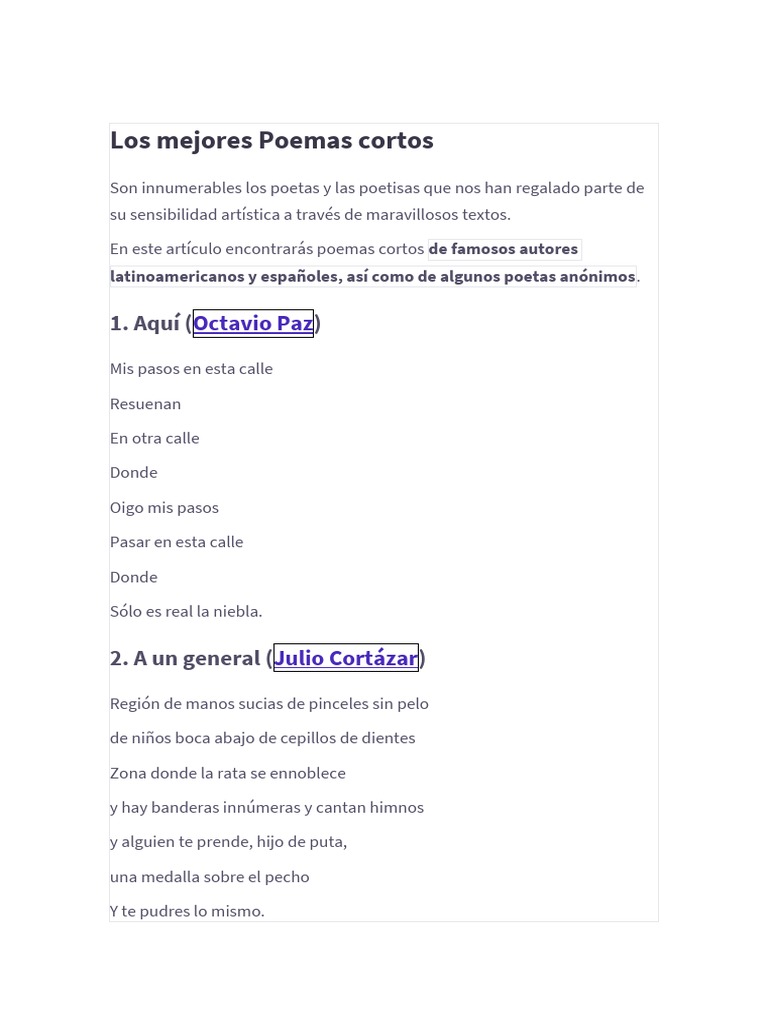 Poemas Cortos de Autores Famosos | PDF | Libros para adolescentes