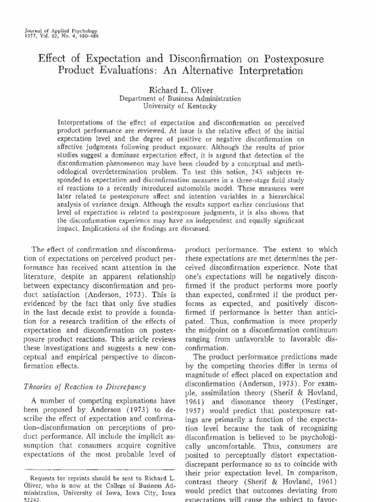 Effect of Expectation and Dis Confirmation On Post Exposure Product ...