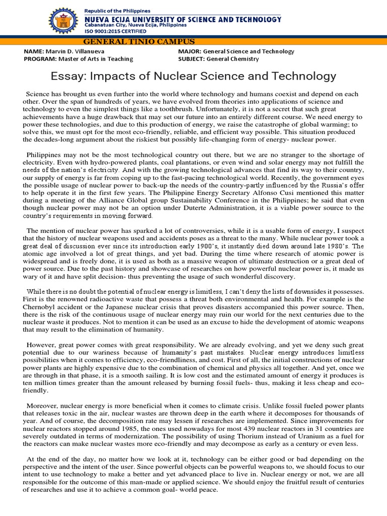 Essay - Impacts of Nuclear Science and Technology | PDF | Nuclear Power ...