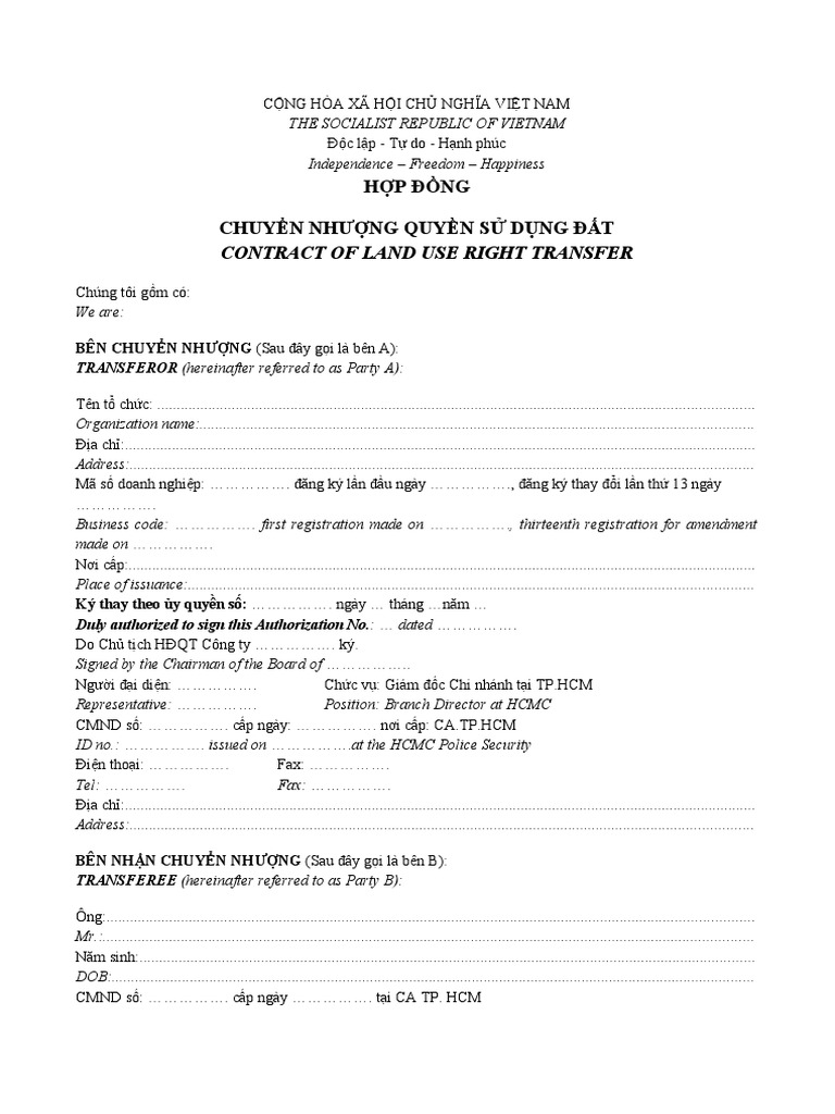 Hop Dong Chuyen Nhuong Quyen Su Dung Dat Song Ngu Zo0fvt | PDF
