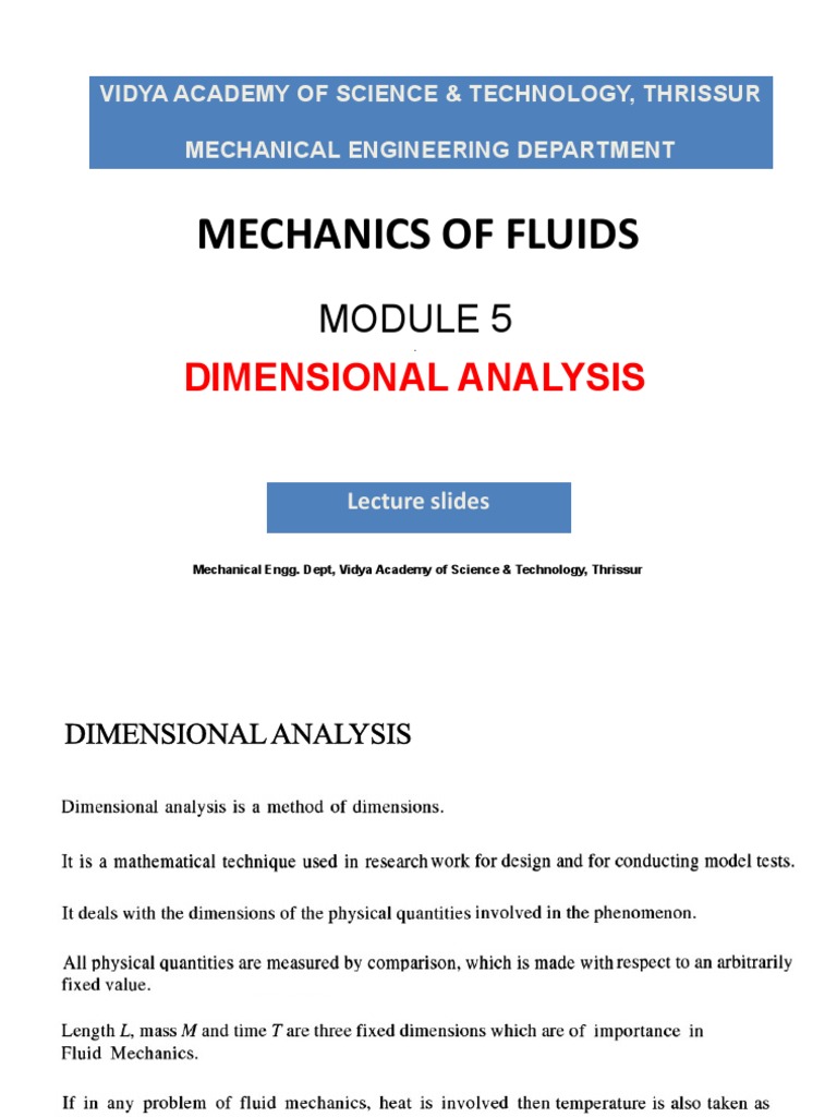 MOF - Module 5 - Dimensional Analysis Lecture Slides | Download Free PDF | Mechanical ...